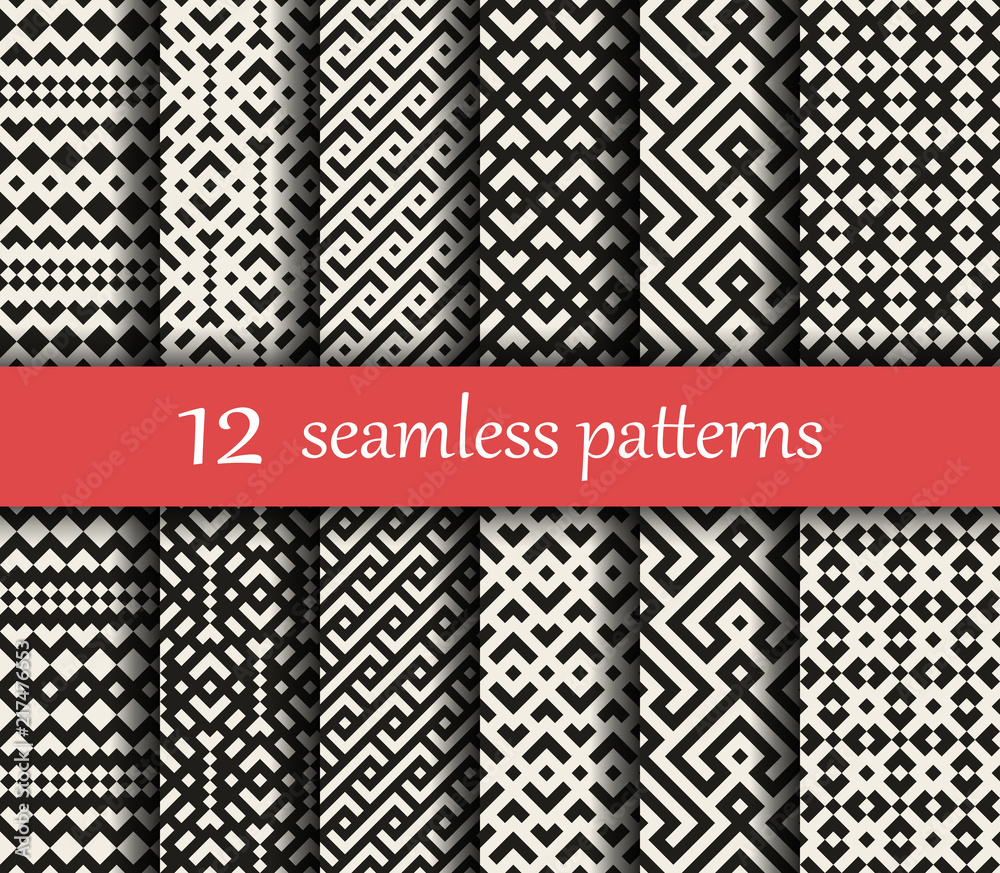 Set of twelve vector geometric patterns. Patterns added to the swatches ...