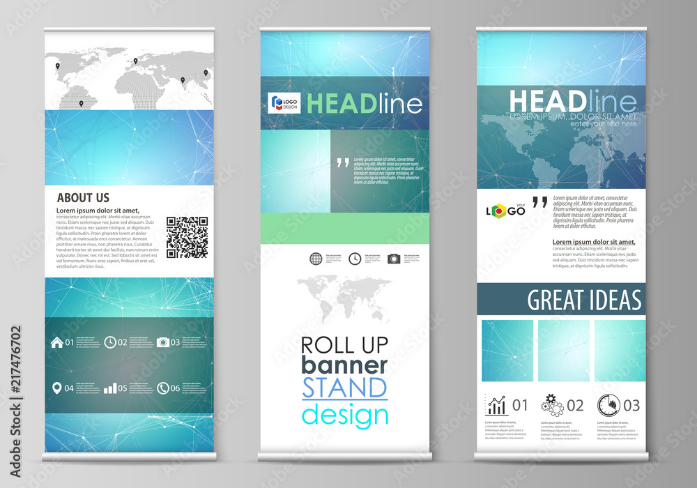Roll up banner stands, geometric design templates, vertical vector ...