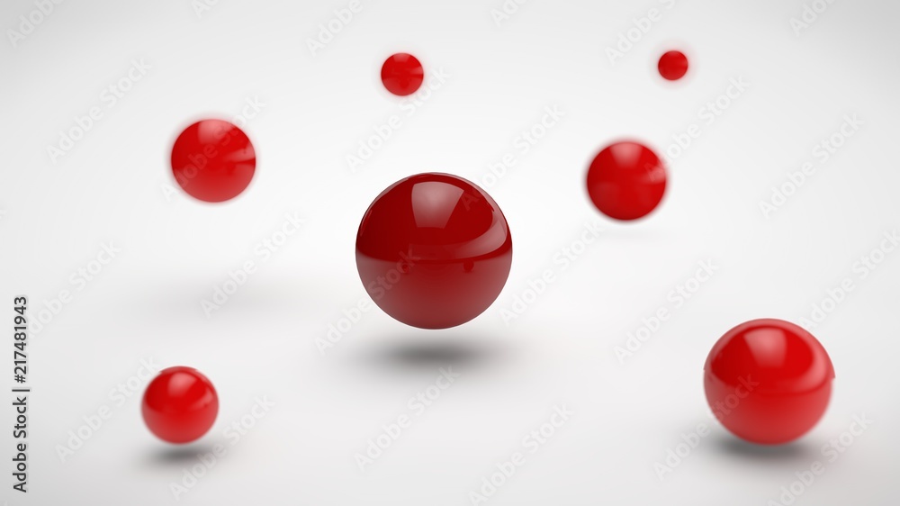 the image of groups of balls with different depth of field, red drop ...