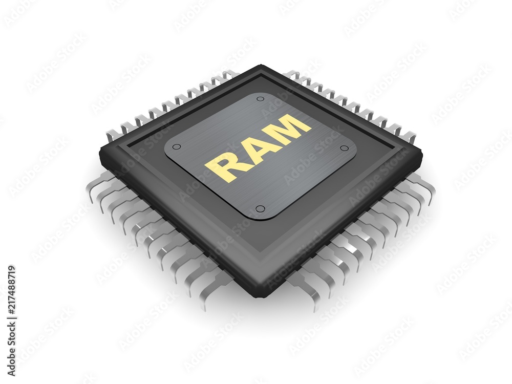 The image of black CPU, silver contacts, metal plate and gold text of ...