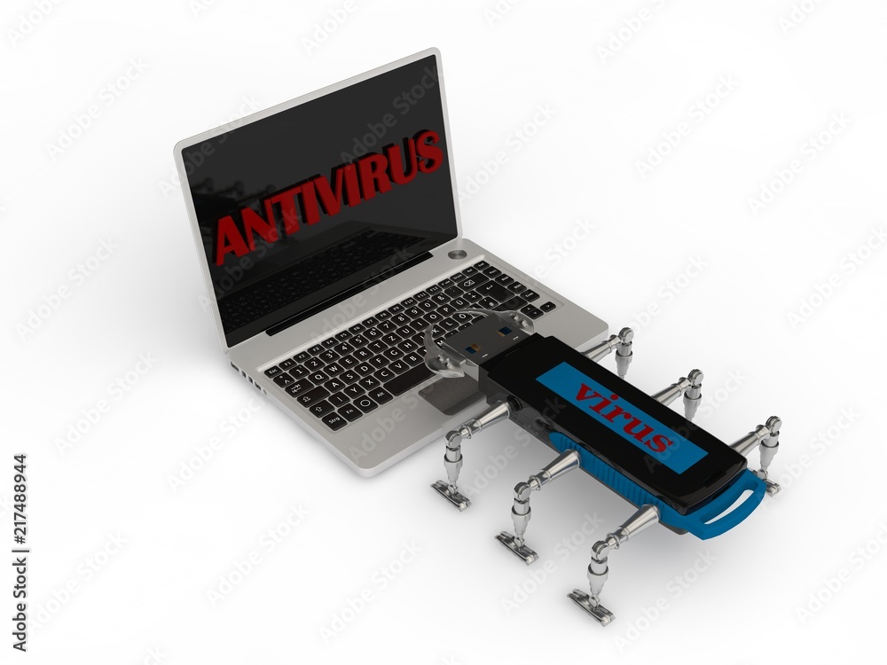 image of laptop with red text antivirus on the monitor, and a computer ...
