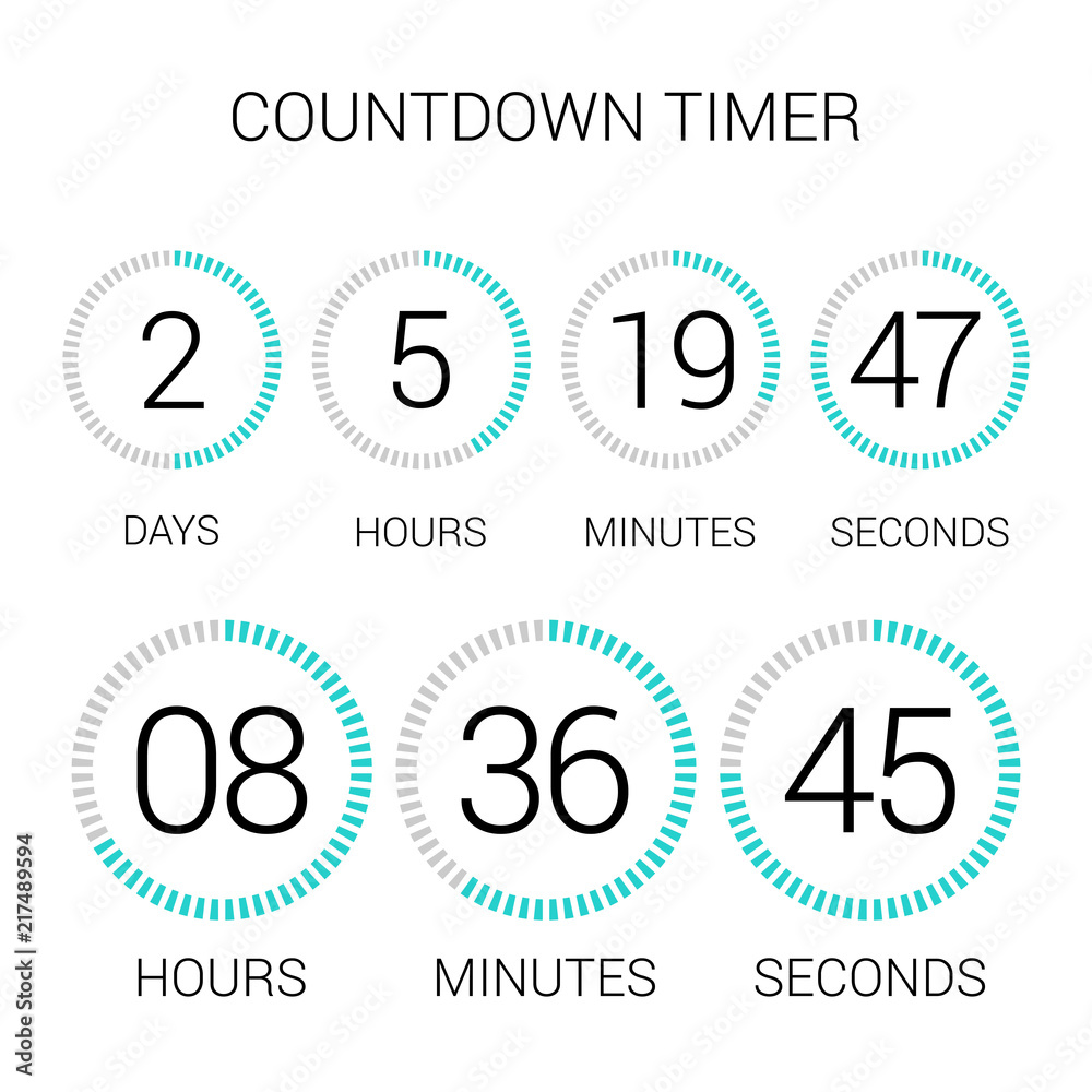 Circle countdown clock counter timer on white. Vector time remaining ... Circle countdown clock counter timer on white. Vector time remaining ...