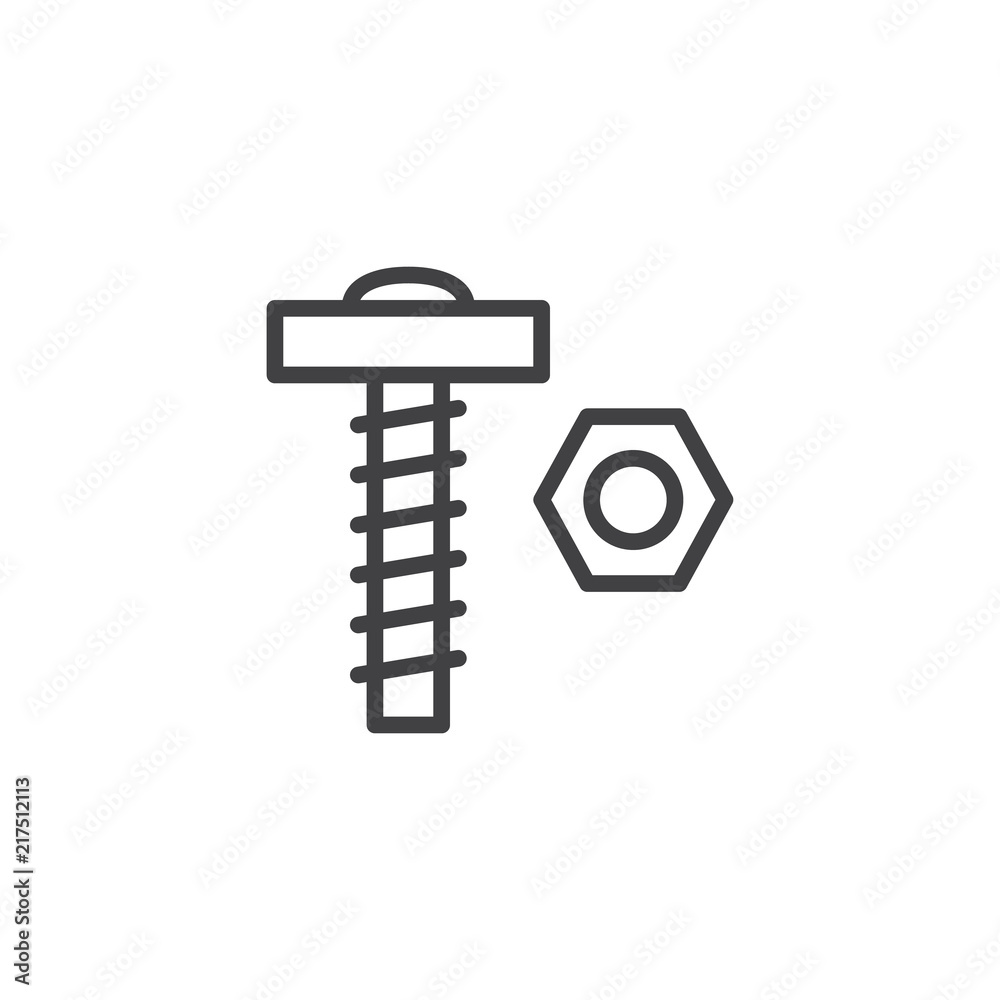 Nut and bolt outline icon. linear style sign for mobile concept and web ...