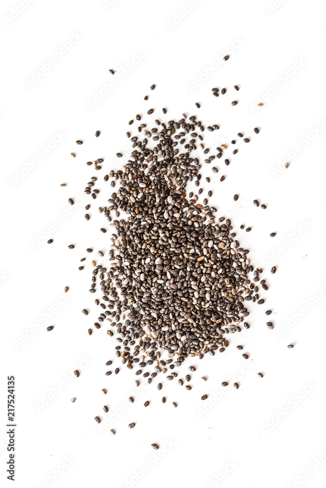 Chia seeds isolated on white background. Closeup. Top view. Chia ...