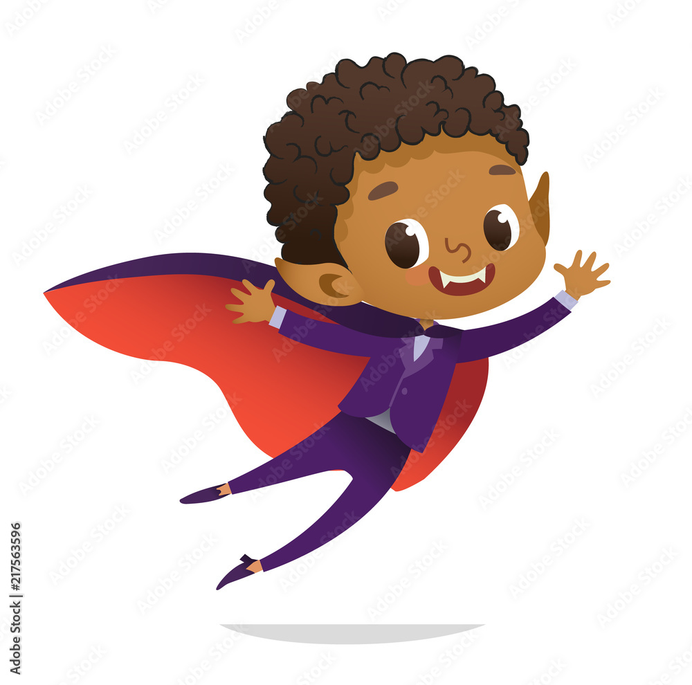 Kids Costume Party. African-American Dracula Vampire Boy in Halloween ...