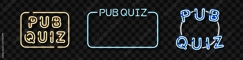 Vector set of realistic isolated neon sign of Pub Quiz logo for ...