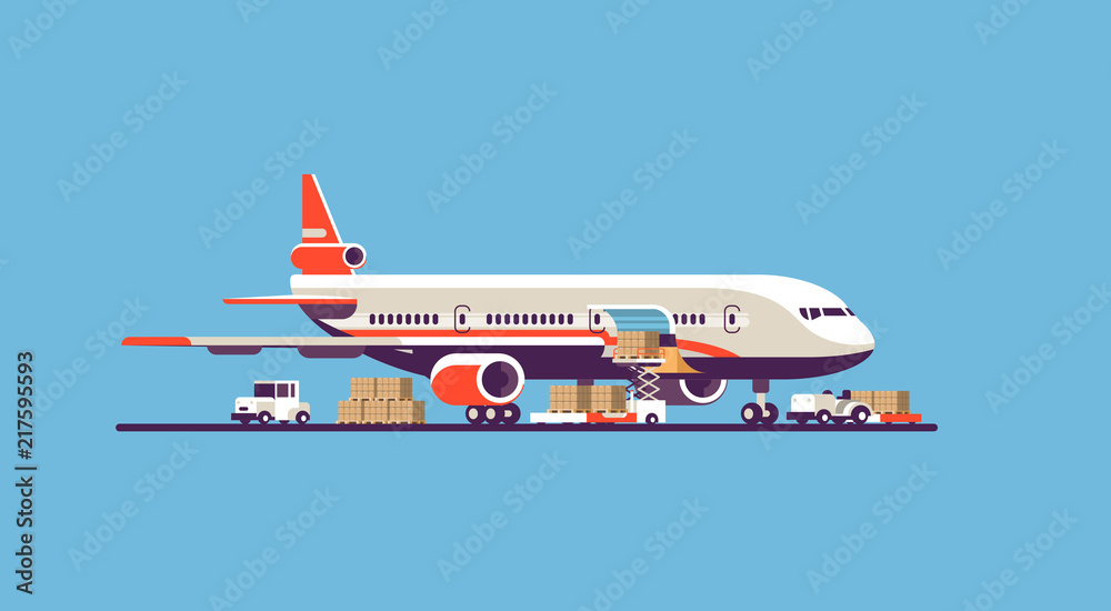 transport airplane aircraft express delivery preparing flight airport ...