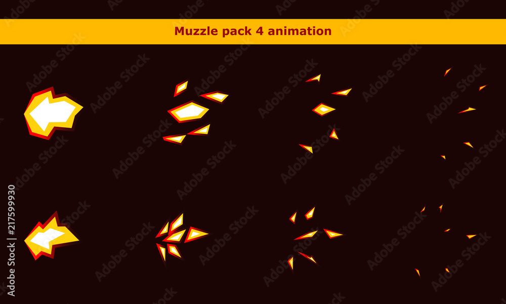 Fire weapon muzzle animation frames for cartoon game Stock Vector ...
