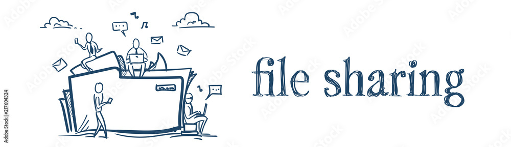Cloud data storage folder file sharing service concept businesspeople ...