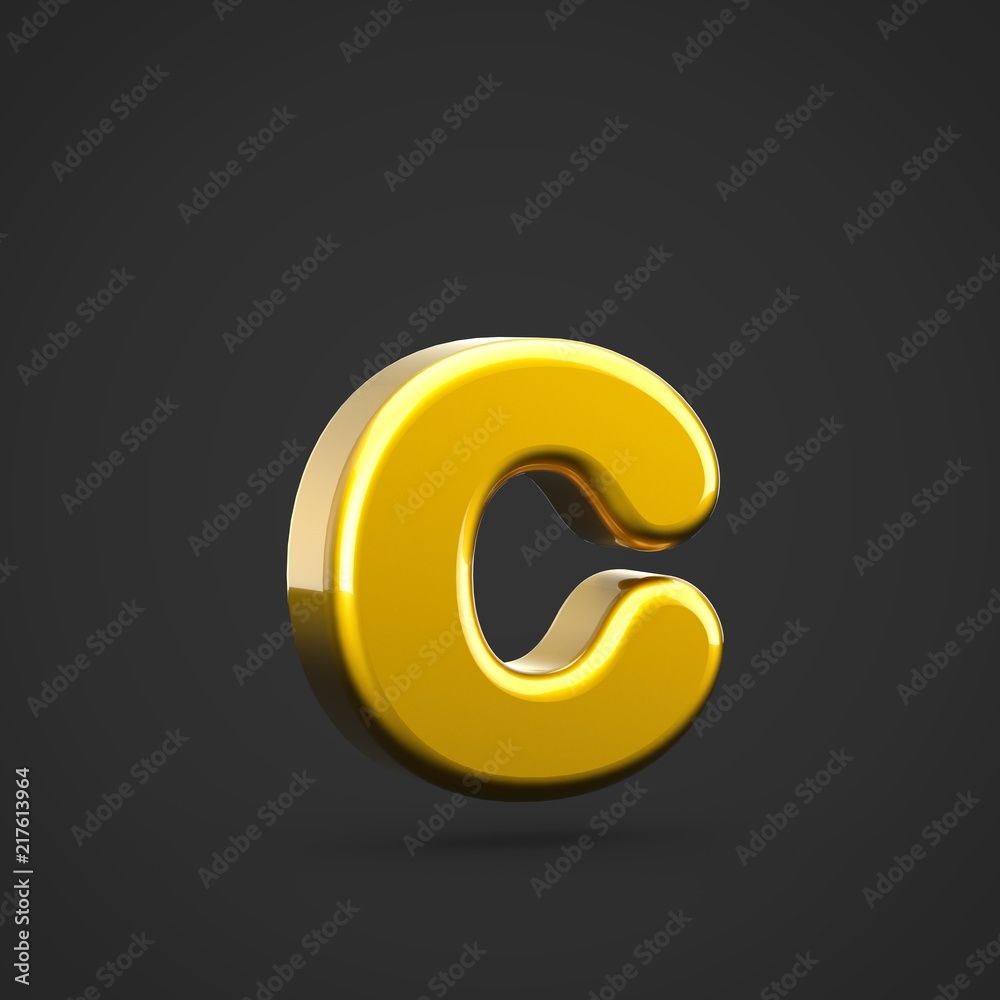 Golden letter C lowercase isolated on black background. Stock ...