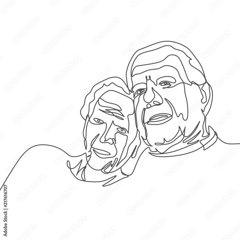 Grandparents one line art vector illustration. Minimalist continuous ...