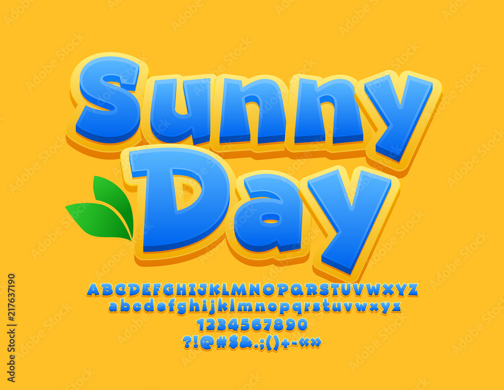 Vector Bright Sign Sunny Day. Decorative Alphabet Letters, Numbers and ...
