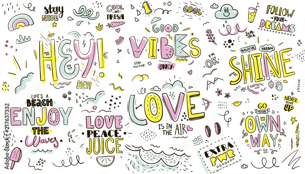 Pattern with slogans for tee print. Stock Vector | Adobe Stock