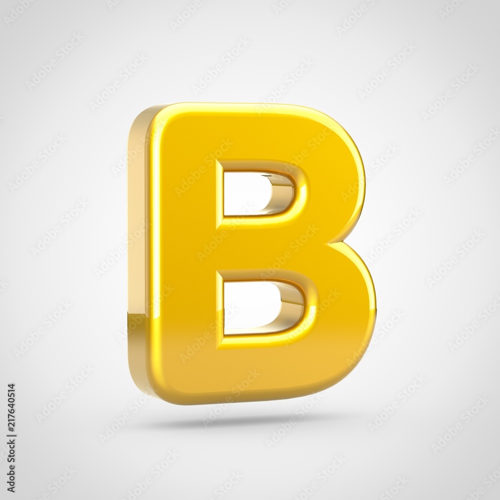 Golden letter B uppercase isolated on white background. Stock ...