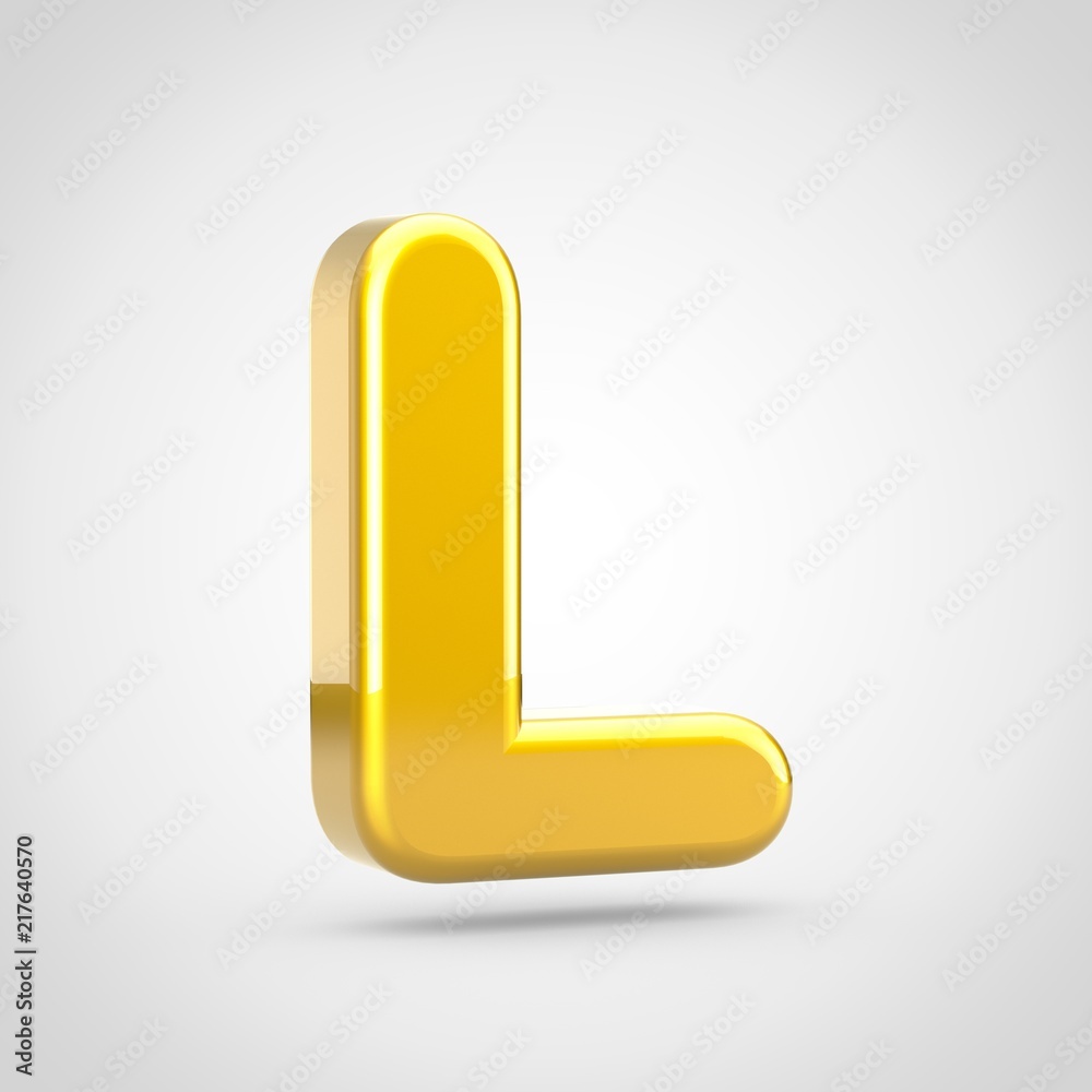 Golden letter L uppercase isolated on white background. Stock ...