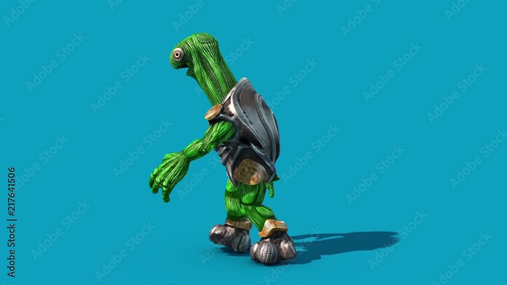 Alien Turtle Armor Walkcycle Blue Screen Side 3D Renderings Animations ...