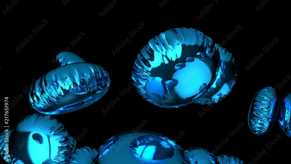 Blue helium balloons flying slow up. Realistic animation on green ...