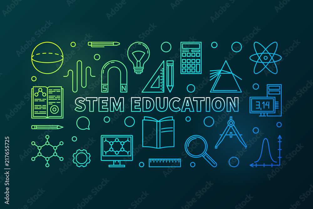 STEM Education vector outline colored horizontal banner Stock Vector ...
