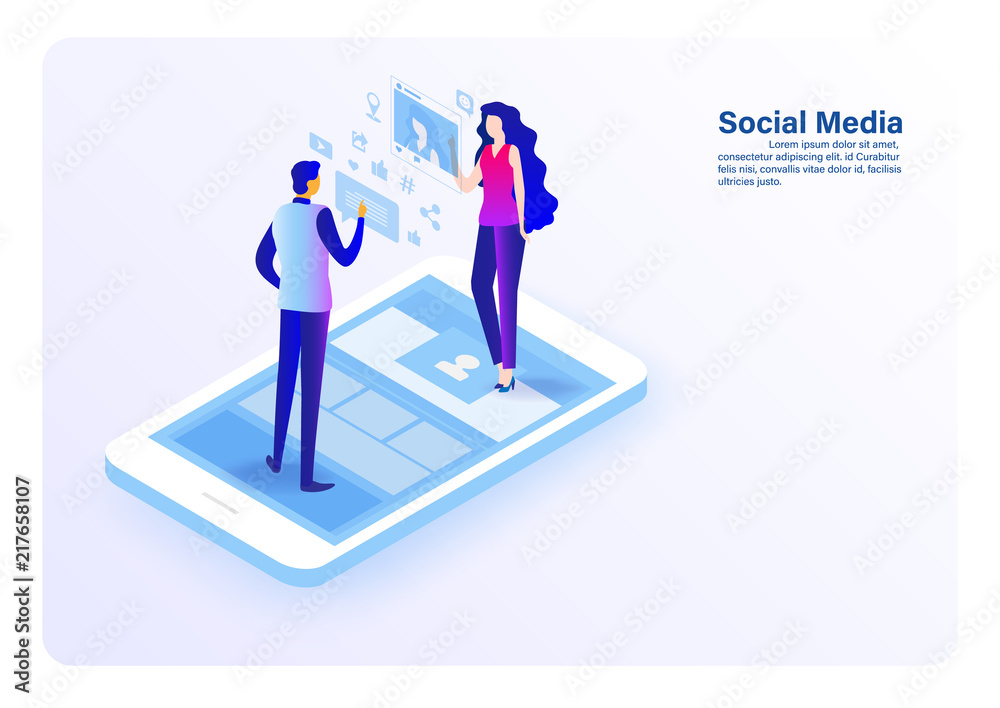 Social Media and People Concept. Flat cartoon miniature. background ...