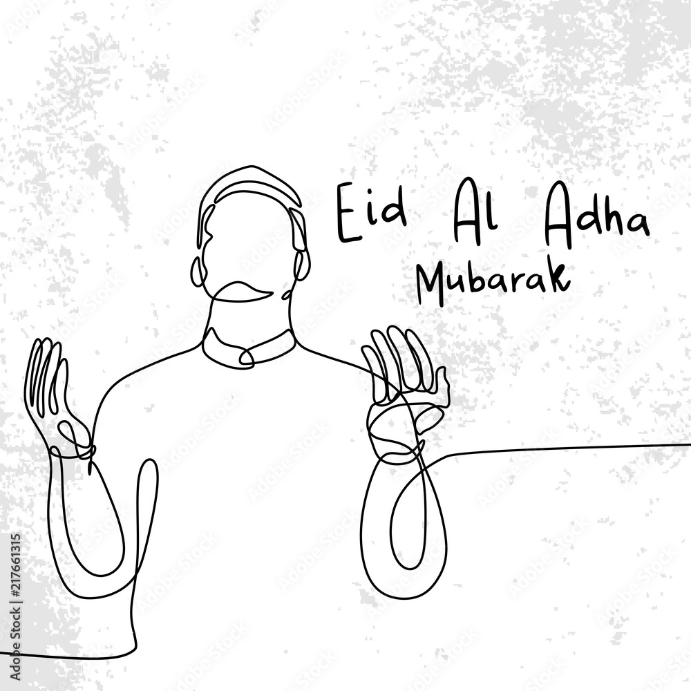 Eid al Adha greeting design with one continuous line art drawing of ...