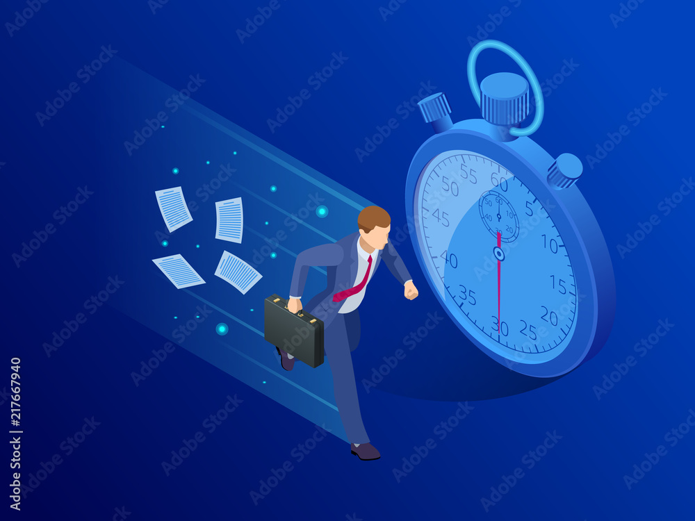Isometric Panic deadlines concept. Lack of time concept. Vector ...
