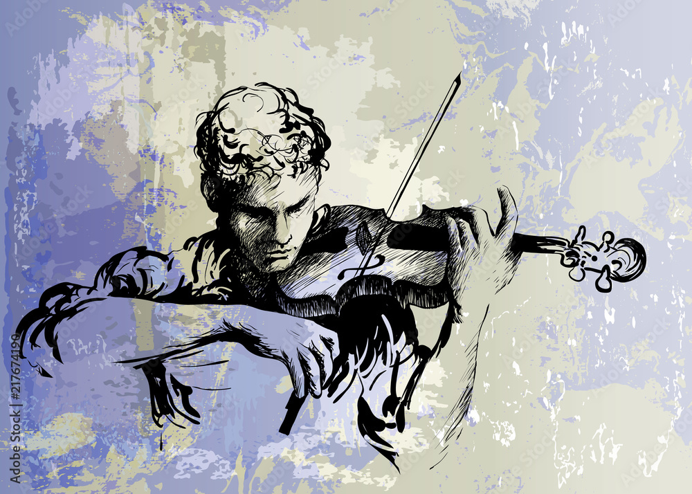 Violin player. Hand-drawn vector illustration Stock Vector | Adobe Stock