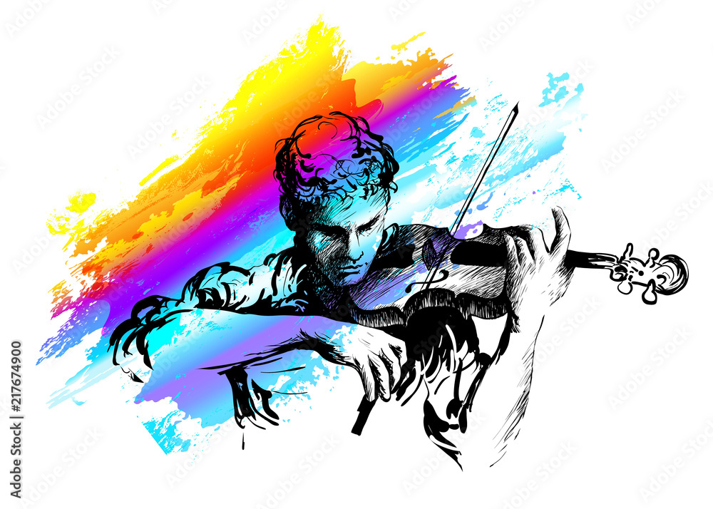 Violin player. Hand-drawn vector illustration Stock Vector | Adobe Stock