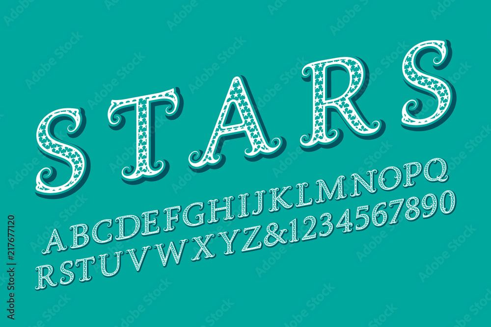 Stars letters and numbers in vintage style. Isolated english alphabet ...