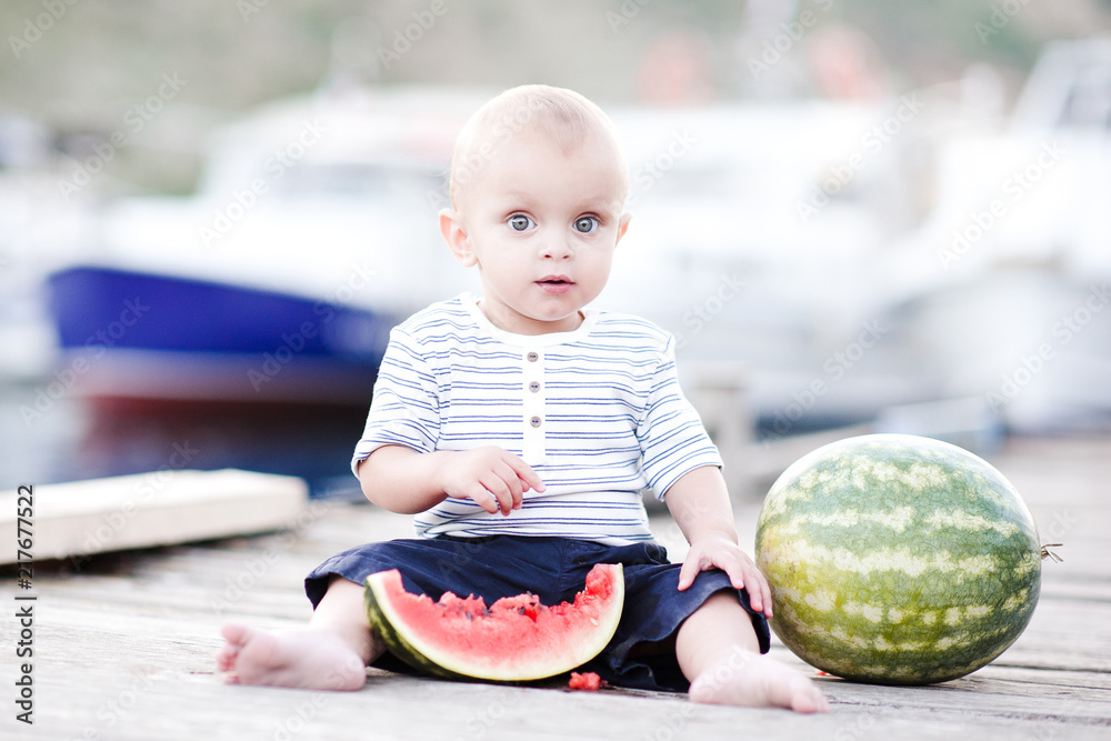 Cute Baby Eating Watermelon