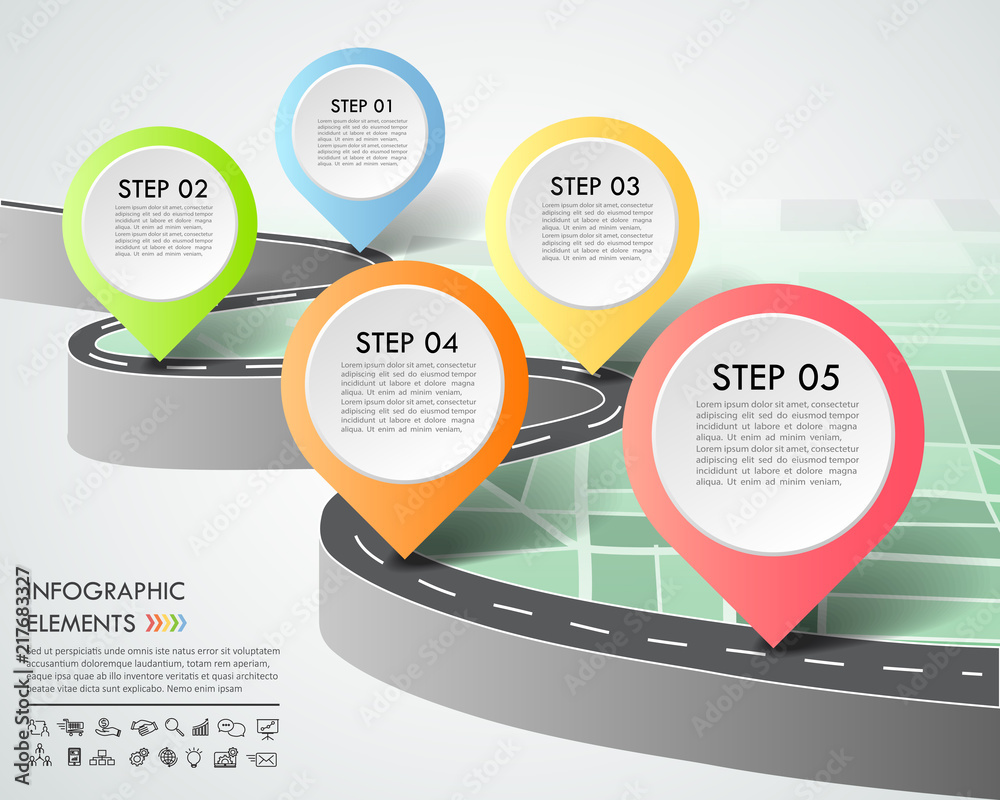 Road way infographic template 5 options. can be used for workflow ...