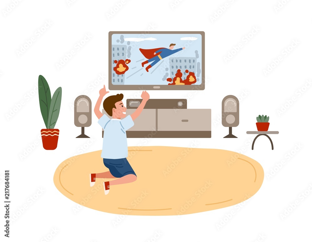 Boy Watching Tv Cartoon