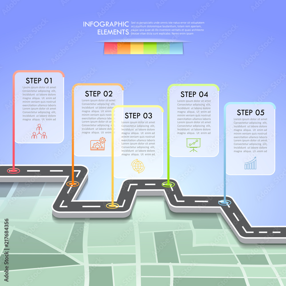 Road way infographic template 5 options. can be used for workflow ...