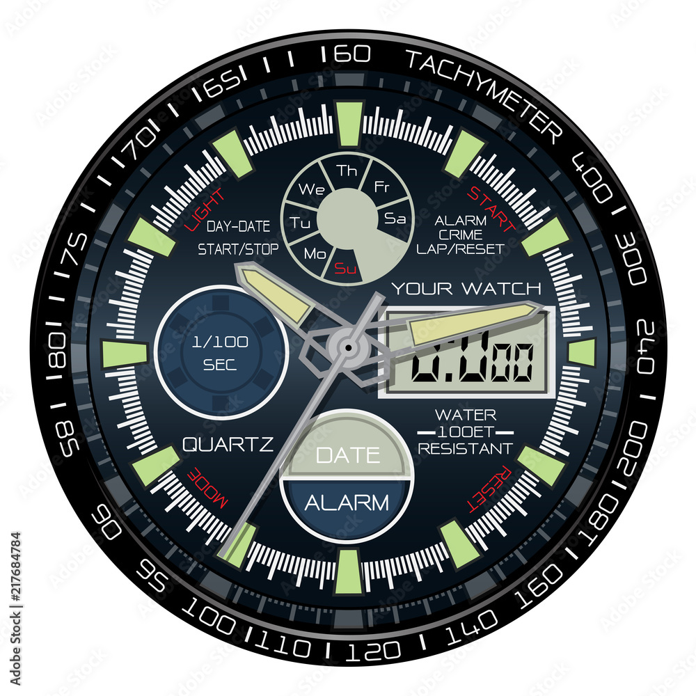 Realistic watch chronograph clock face on white background luxury ...