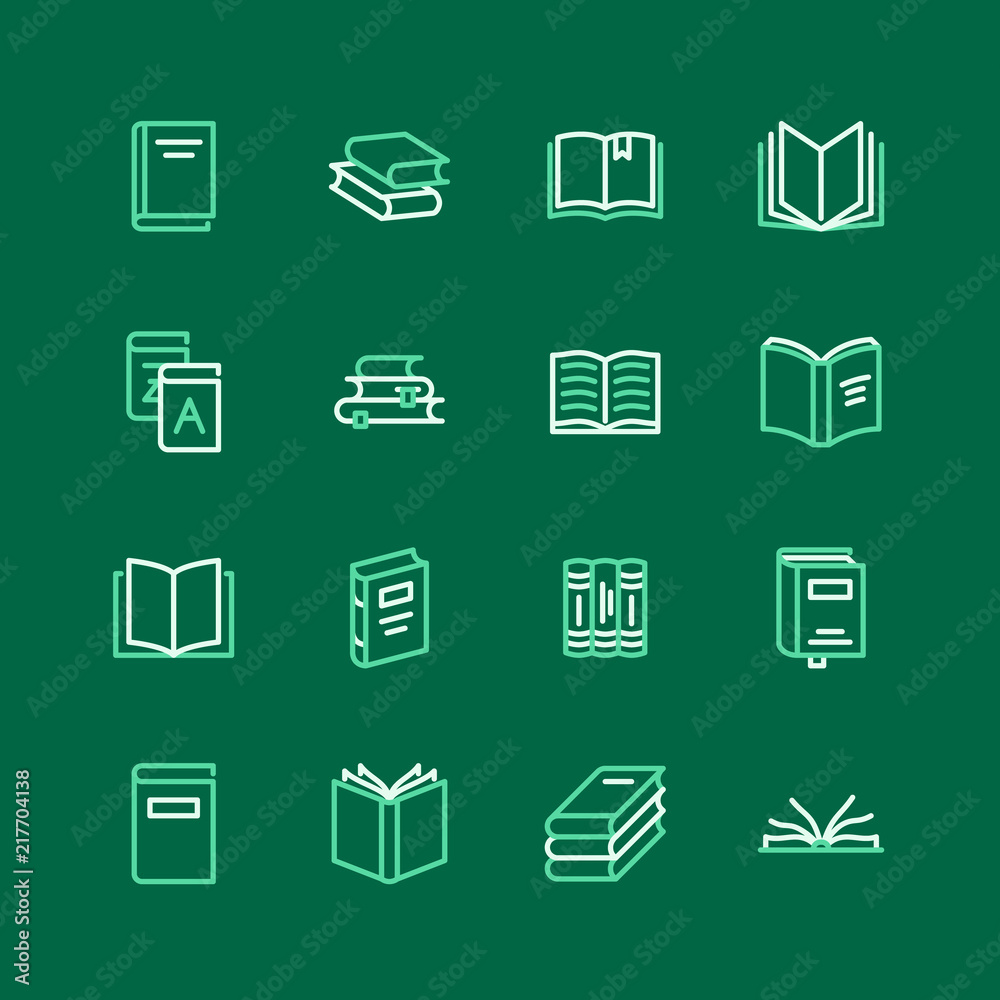 Books flat line icons. Reading, library, literature education vector ...