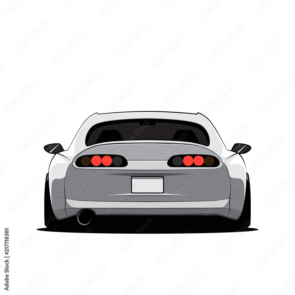 Cartoon japan tuned car isolated. Back view. Vector illustration Stock ...