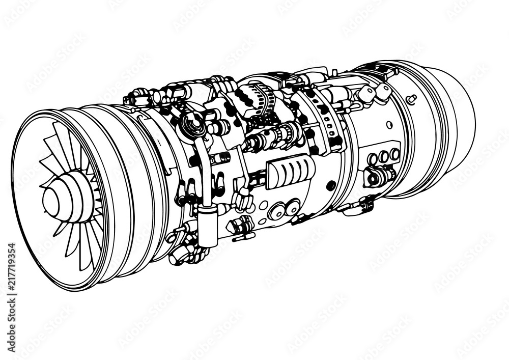 sketch of aircraft engine vector Stock Vector | Adobe Stock