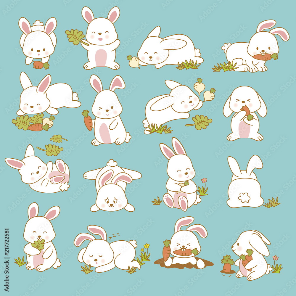 Hand drawing cute rabbit with a lot of variation Stock Vector | Adobe Stock