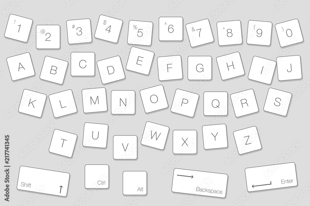 Vector Keyboard Computer Letter Keys. Isolated White Buttons in ...