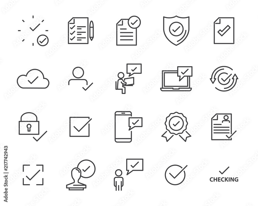 set of checkmark vector line icons, contains such as check, document ...