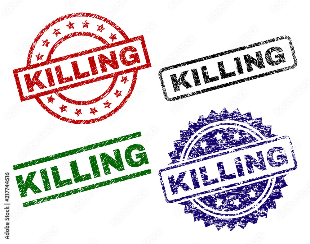 KILLING seal prints with distress texture. Black, green,red,blue vector ...