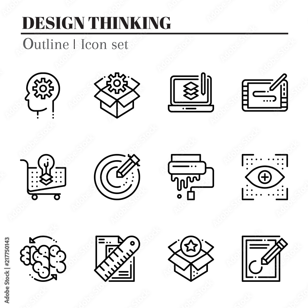 Stockvector The 1st design thinking icon set. The icon are outline ...