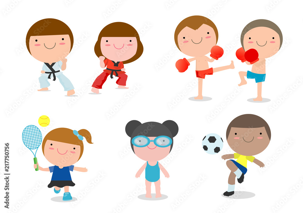 kids and sport, Kids playing various sports on white background ...