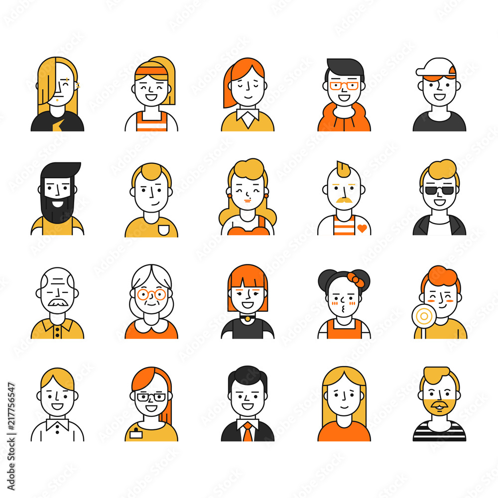Set of various avatars for web projects. Vector pictures in mono line ...