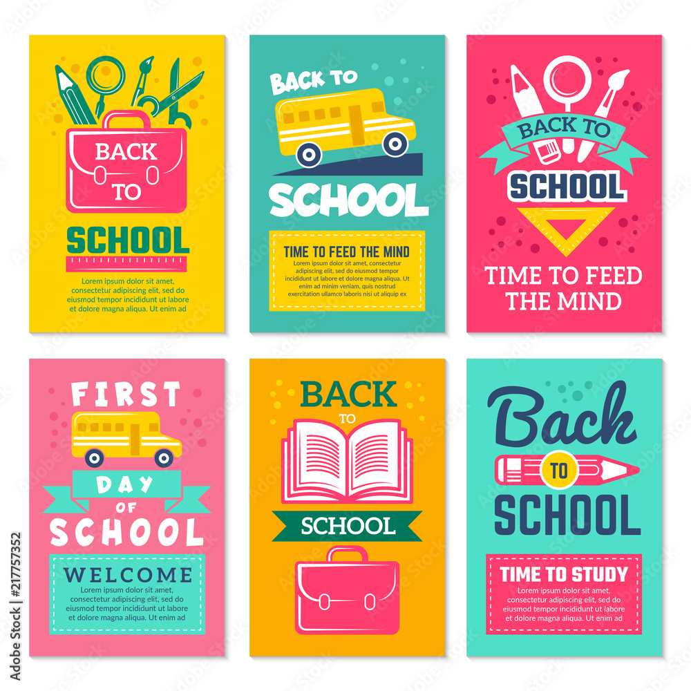 Cards with schools symbols. Back to school cards template isolate Stock ...