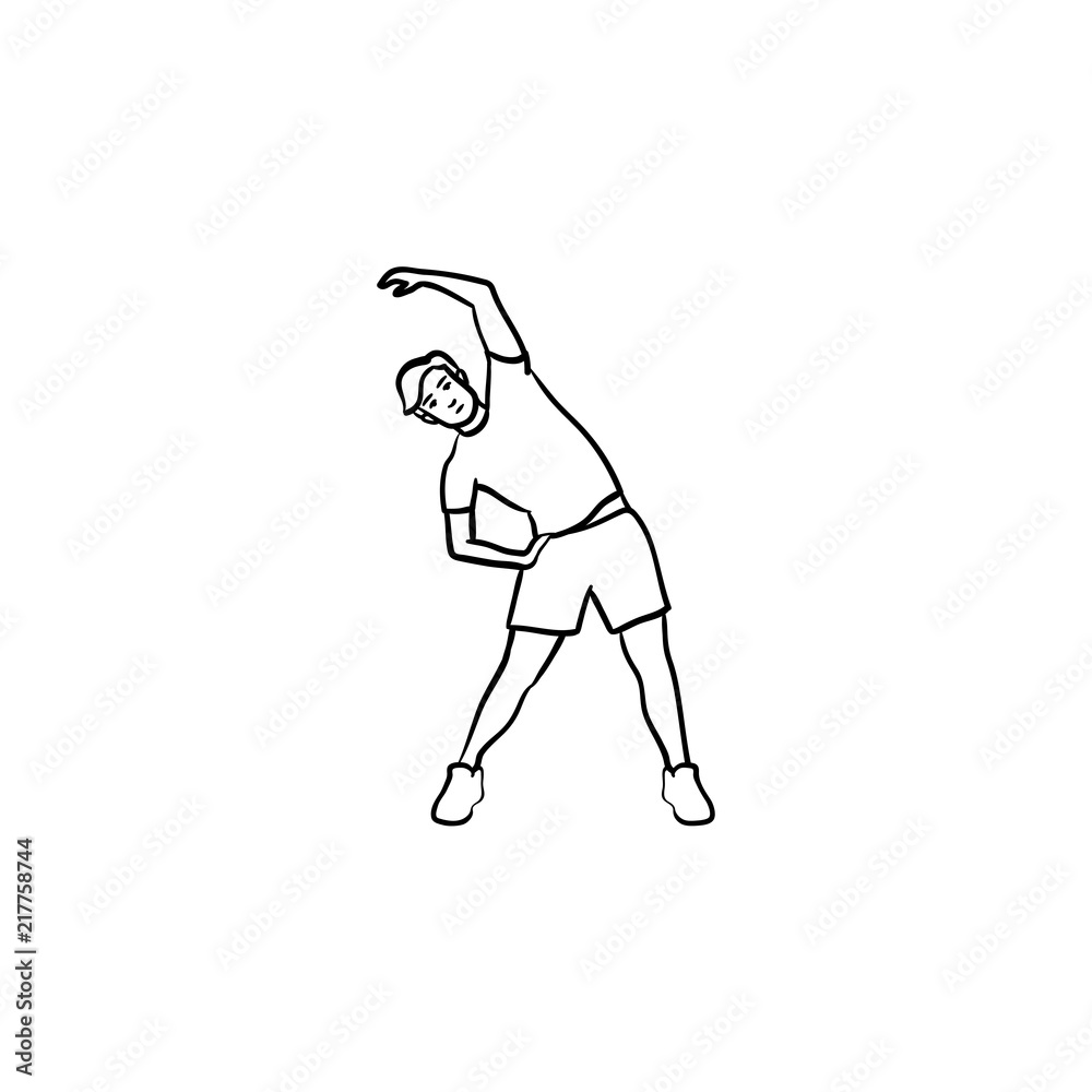 Man do stretching exercises hand drawn outline doodle icon. Aerobics ...