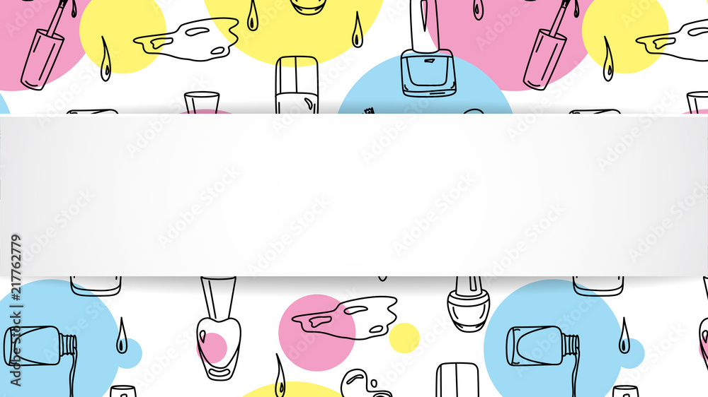 Nail banner with doodle manicure pattern. Hand drawn polish and varnish ...