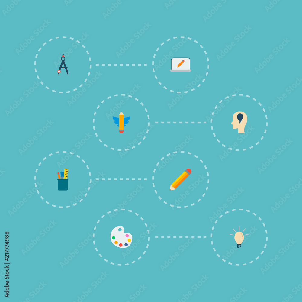 Set of creative icons flat style symbols with concept, idea, drawing ...