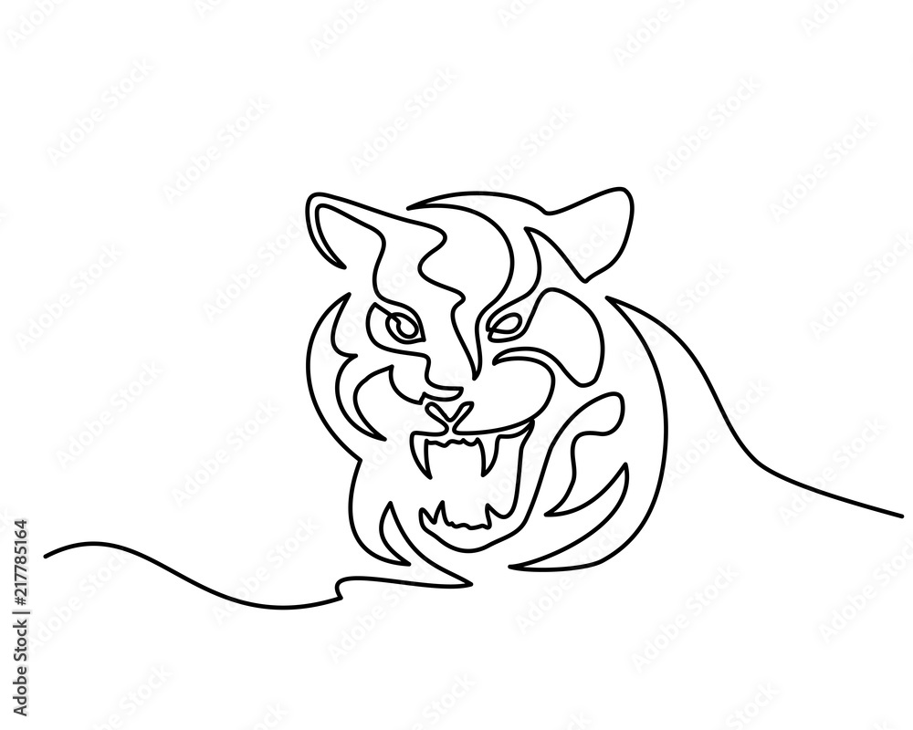 Continuous one line drawing. Tiger silhouette symbol. Logo of the Tiger ...