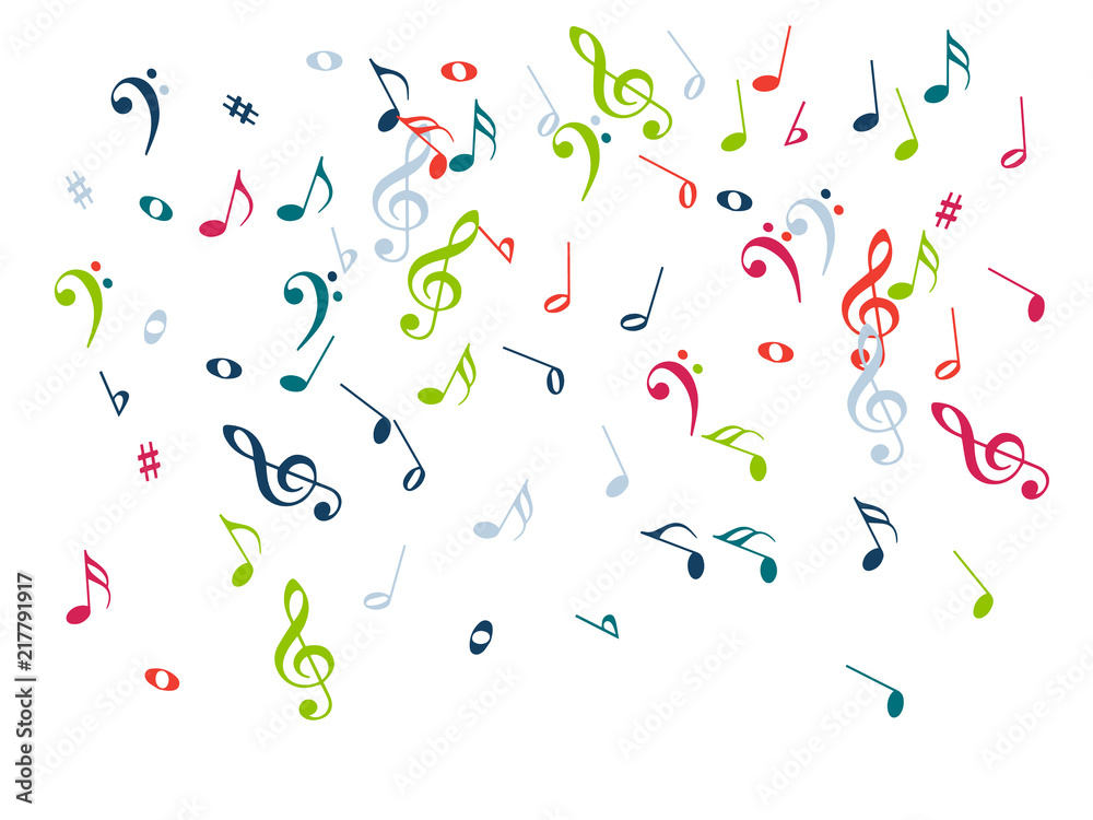 Music Notes Confetti Falling Chaos Vector. Music Symbols Texture Poster ...