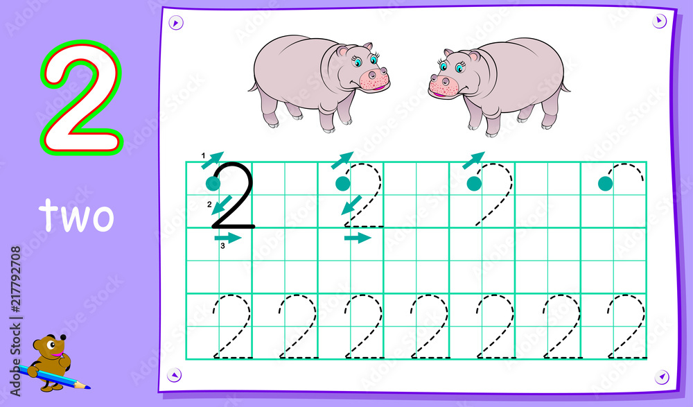 Educational page for young children with number two. Developing skills ...